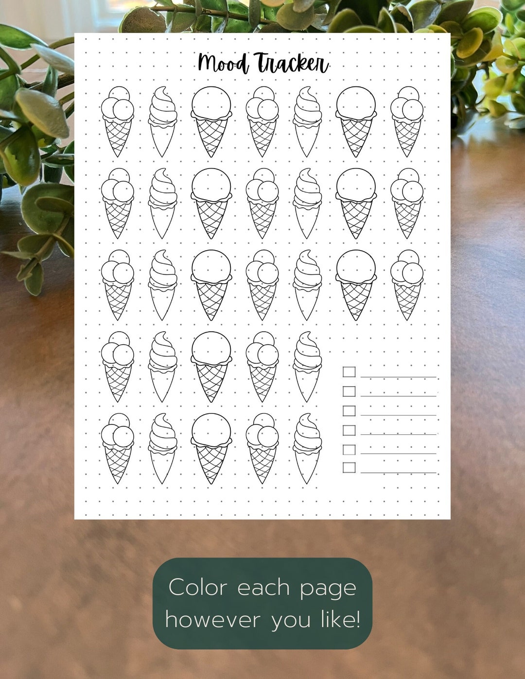 Mood Tracker / A5 Journal Page / Mood Tracker / Ice Cream Cones ...