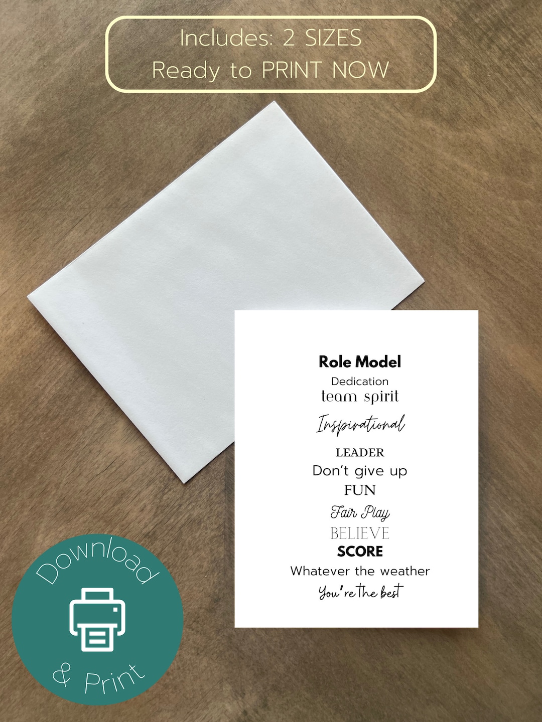 Coach Thank You Printable Card / Role Model / Instant Download PDF ...