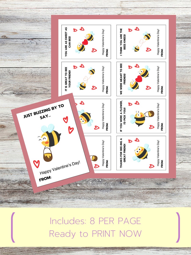 Bee Valentine Cards / Printable / Instant Download Valentine ...
