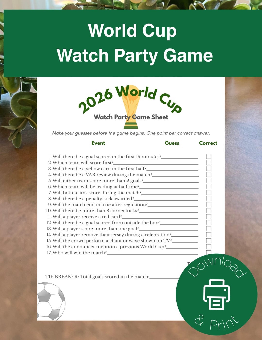 2026 World Cup Predictions Game Printable | Soccer Watch Party Game ...