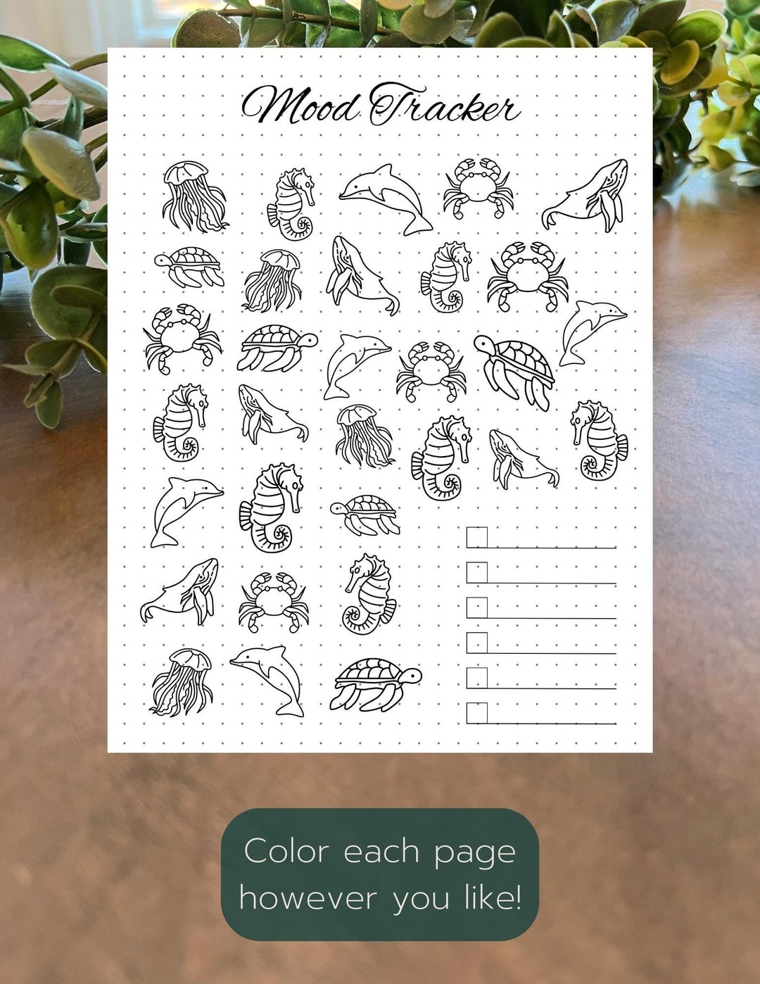 Mood Tracker / A5 Journal Page / Mood Tracker / Ocean / Printable ...