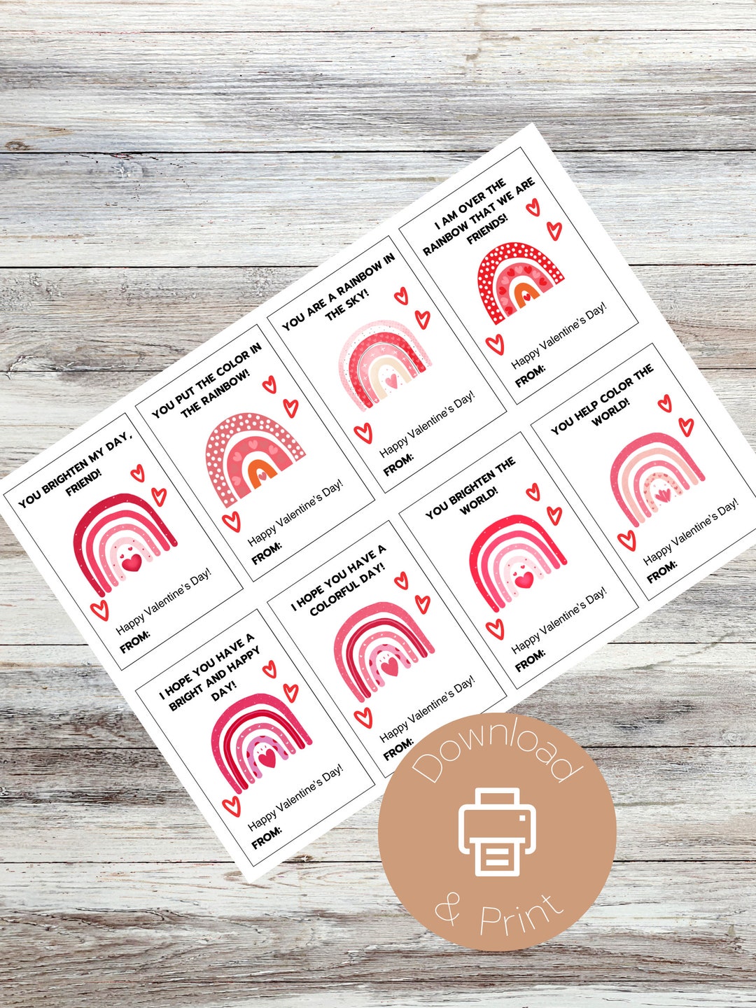 Rainbow Valentine Cards / Printable / Instant Download Valentine ...