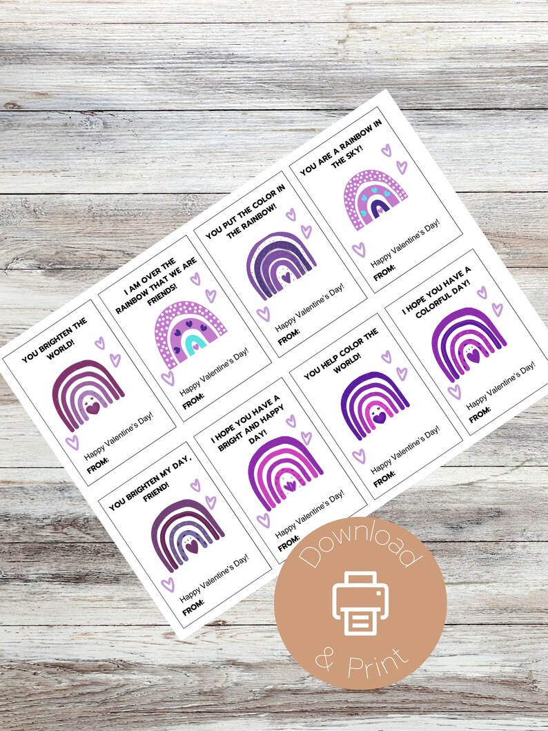 Rainbow Valentine Cards / Printable / Instant Download Valentine ...