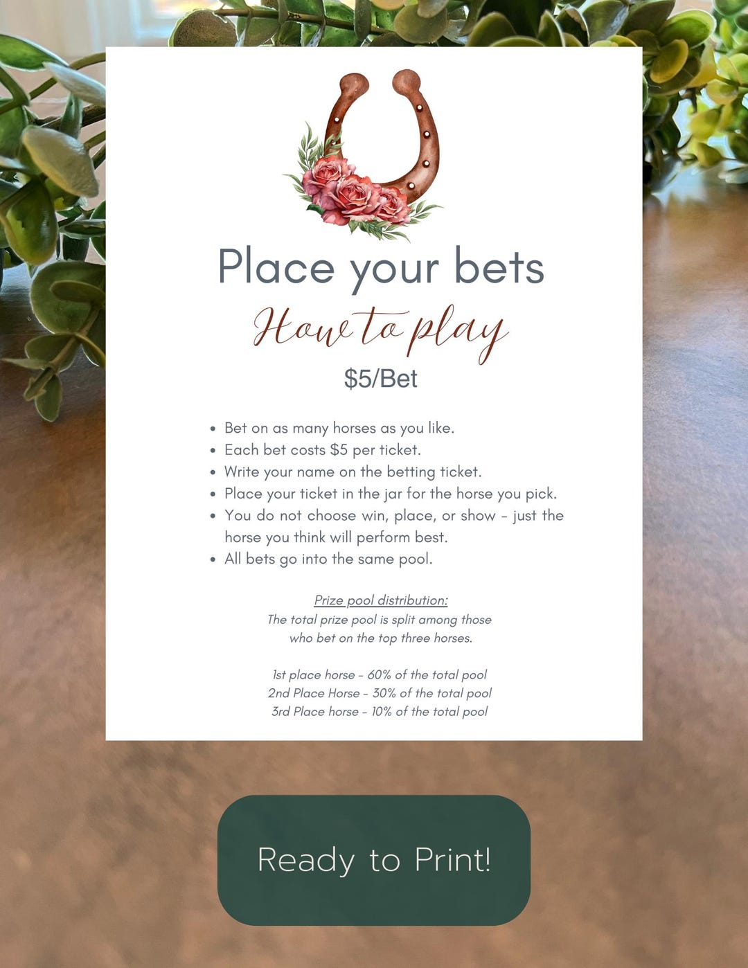Kentucky Derby Betting Game Printable – Place Your Bets Sign & Bettor ...