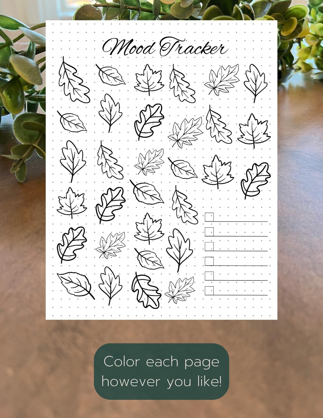 Mood Tracker / A5 Journal Page / Mood Tracker / Leaves / Printable ...
