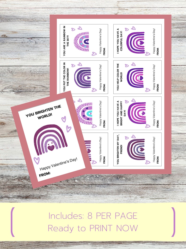 Rainbow Valentine Cards / Printable / Instant Download Valentine ...