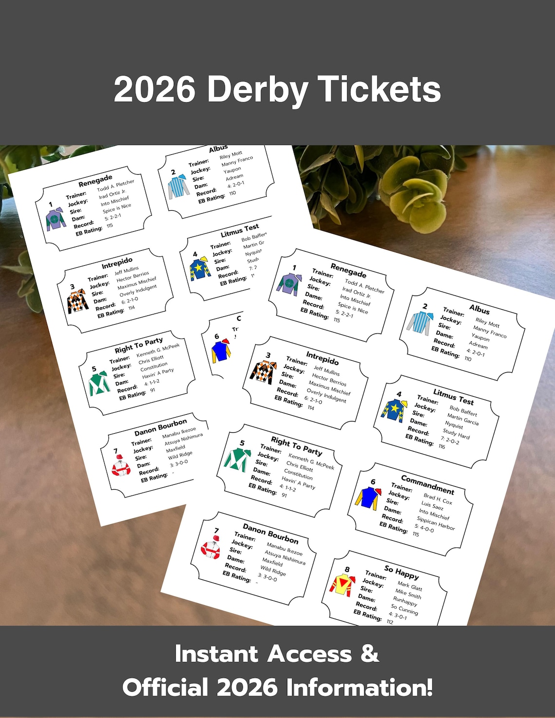2026 Kentucky Derby Horse Roster & Jockey Silks Printable (digital ...