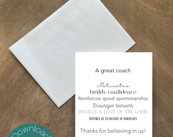 Coach Thank You Printable Card / Role Model / Instant Download PDF ...