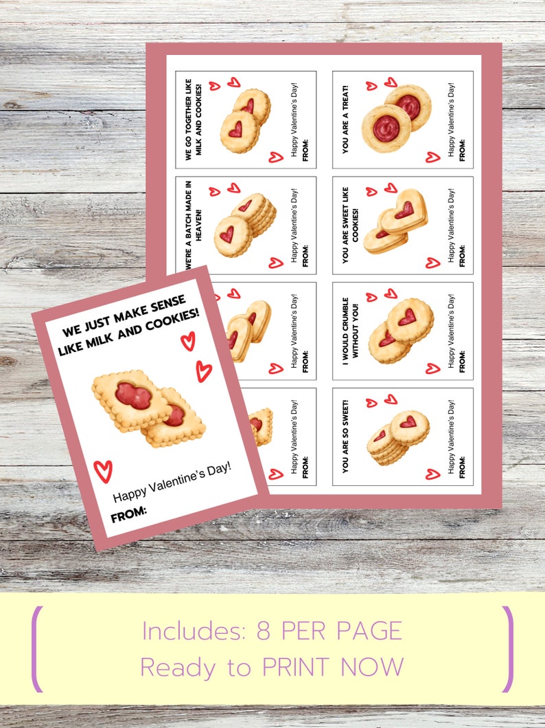 Cookie Valentine Cards / Printable / Instant Download Valentine ...
