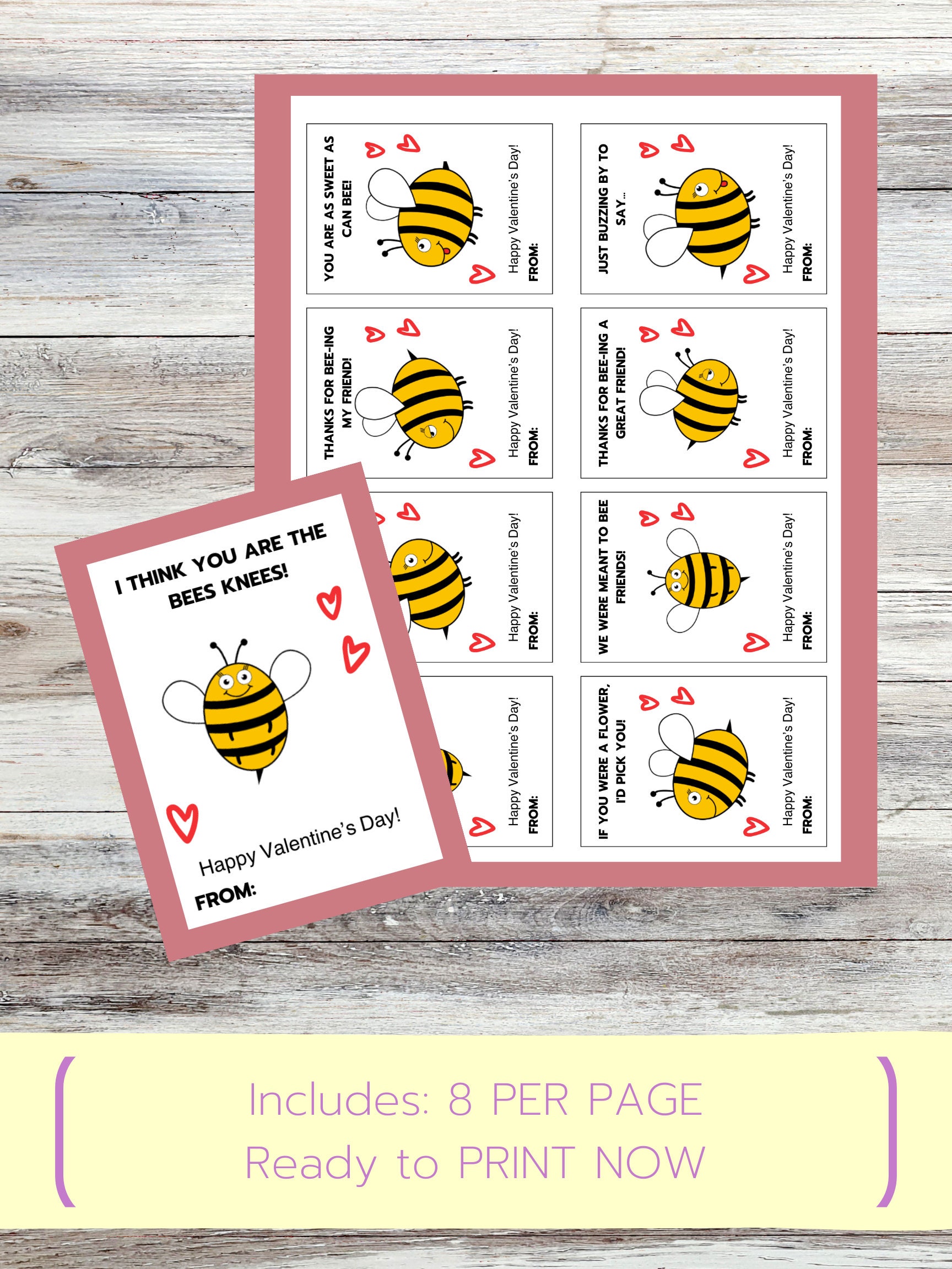 Bumblebee Valentine Cards / Printable / Instant Download Valentine ...