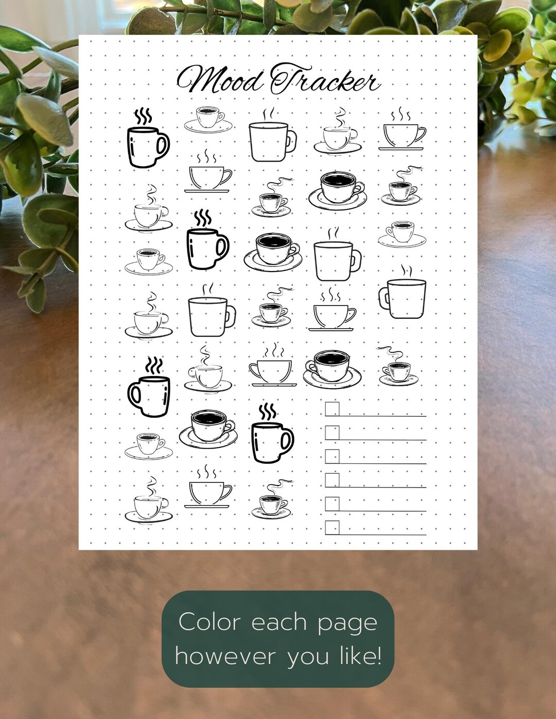 Mood Tracker / A5 Journal Page / Mood Tracker / Coffee Cups / Printable ...