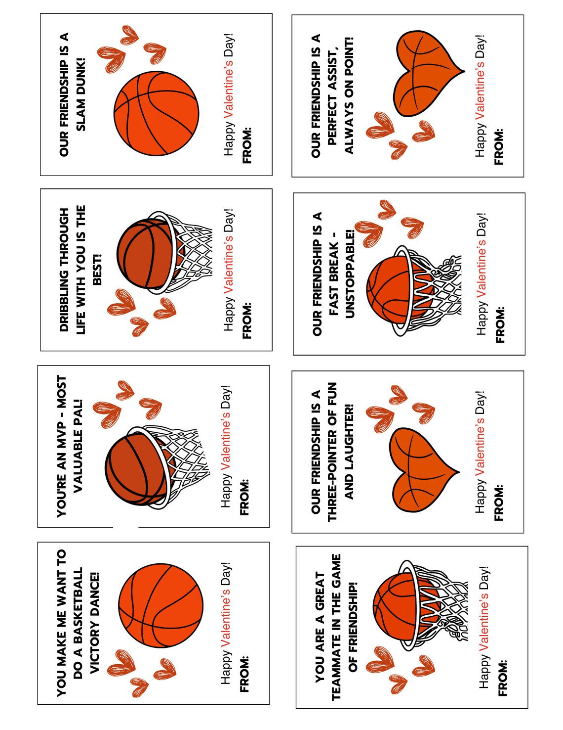 Basketball Valentine/ Basketball Valentine's Day Card / Sport Valentine ...