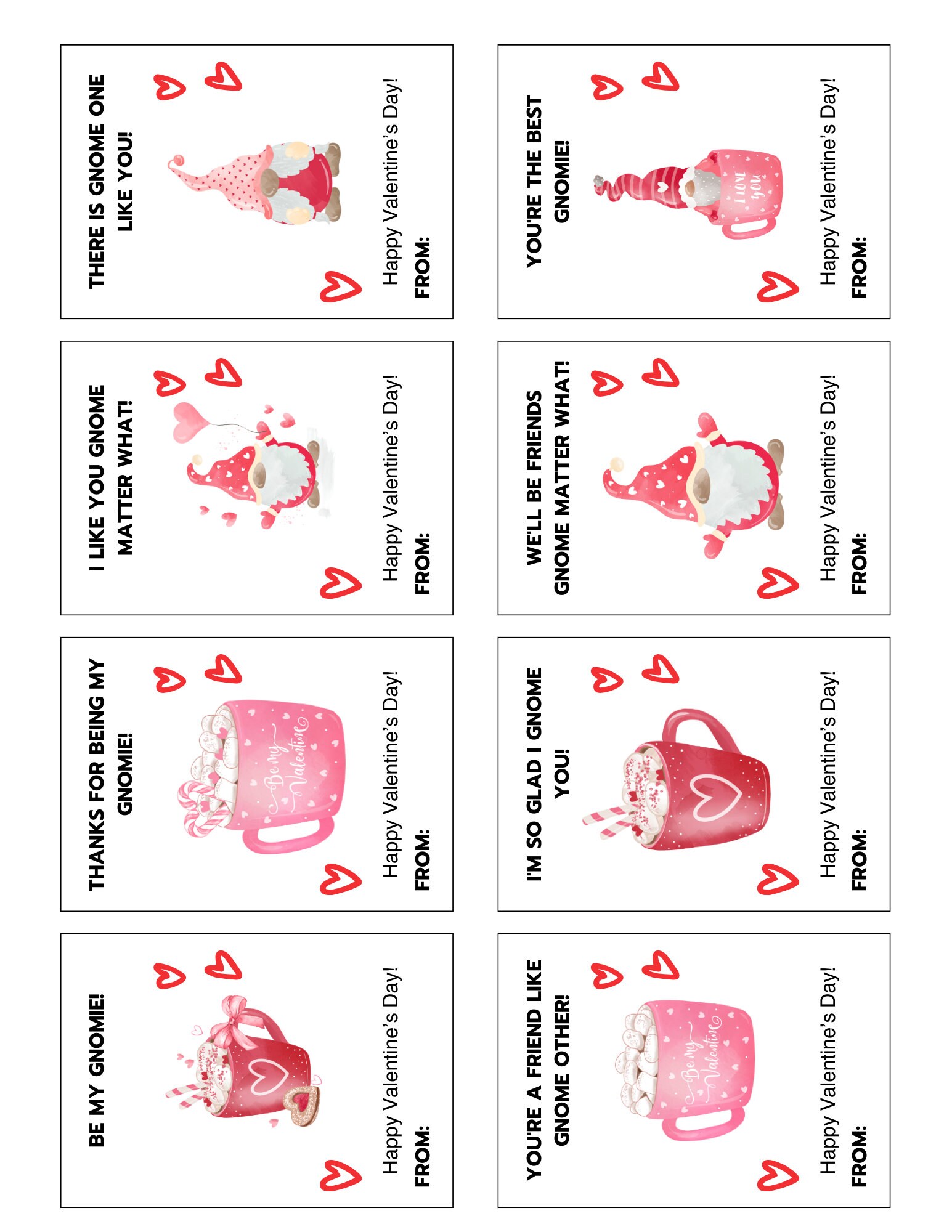 Gnome Valentine Cards / Printable / Instant Download Valentine / Gnomes ...