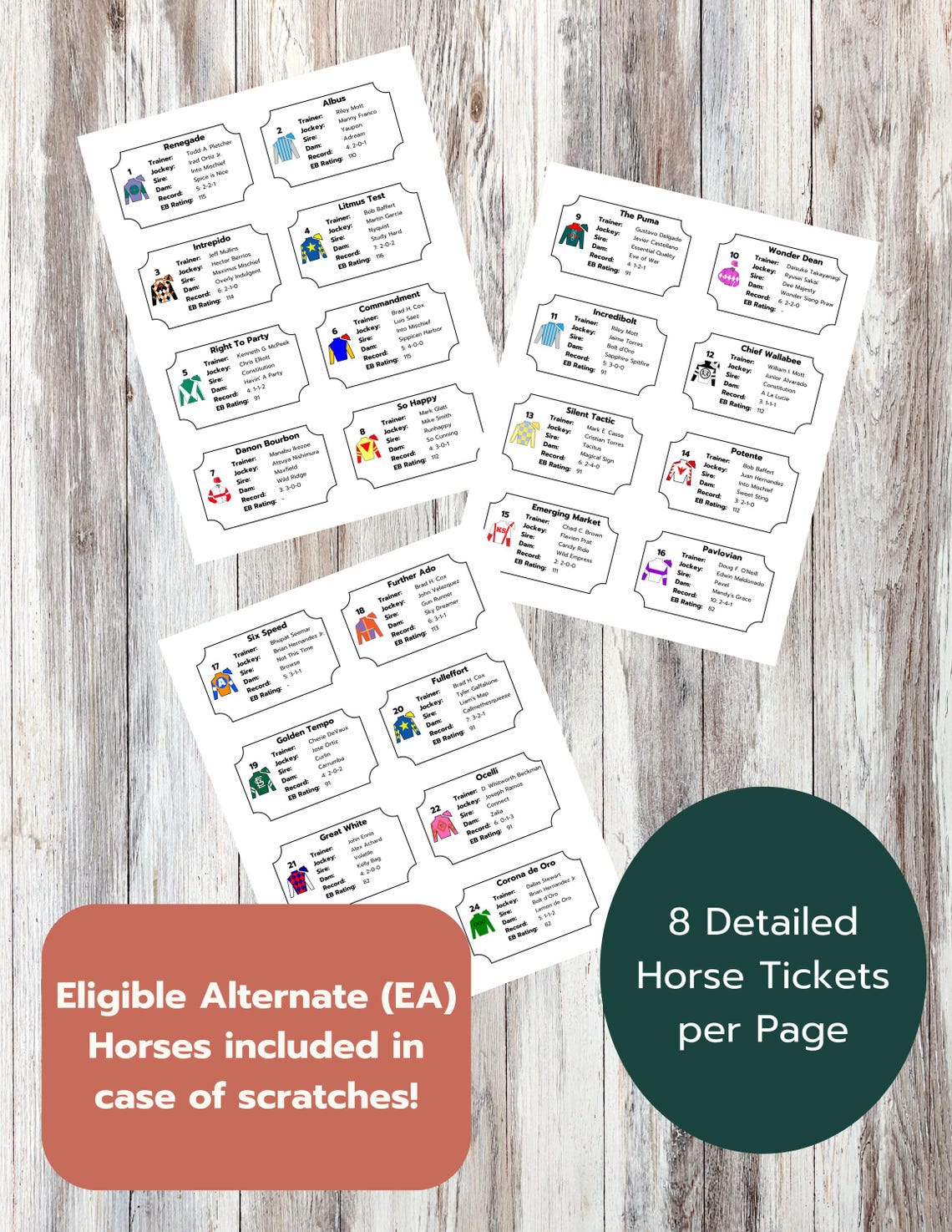 2026 Kentucky Derby Horse Roster & Jockey Silks Printable (digital ...