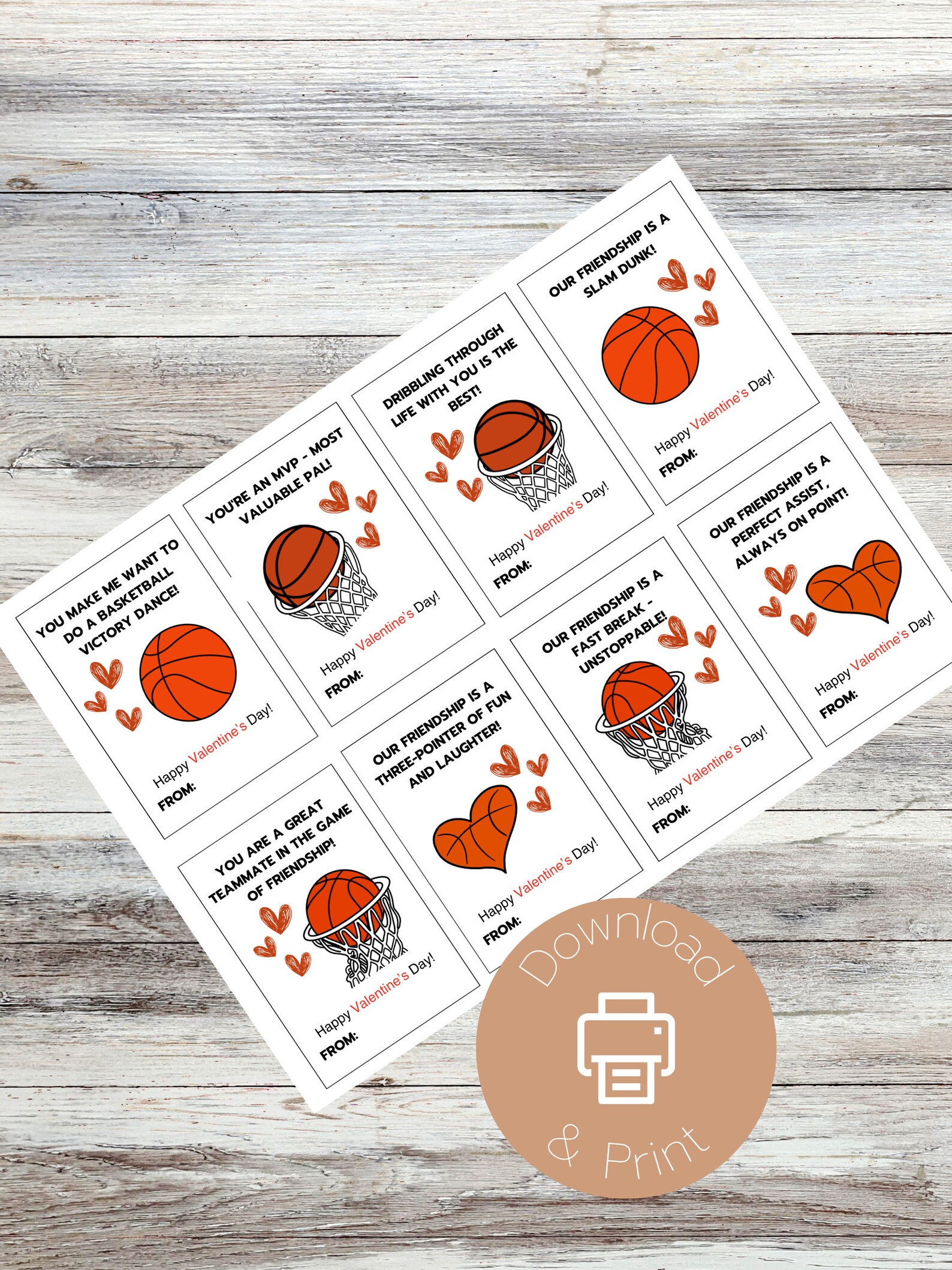 Basketball Valentine/ Basketball Valentine's Day Card / Sport Valentine ...