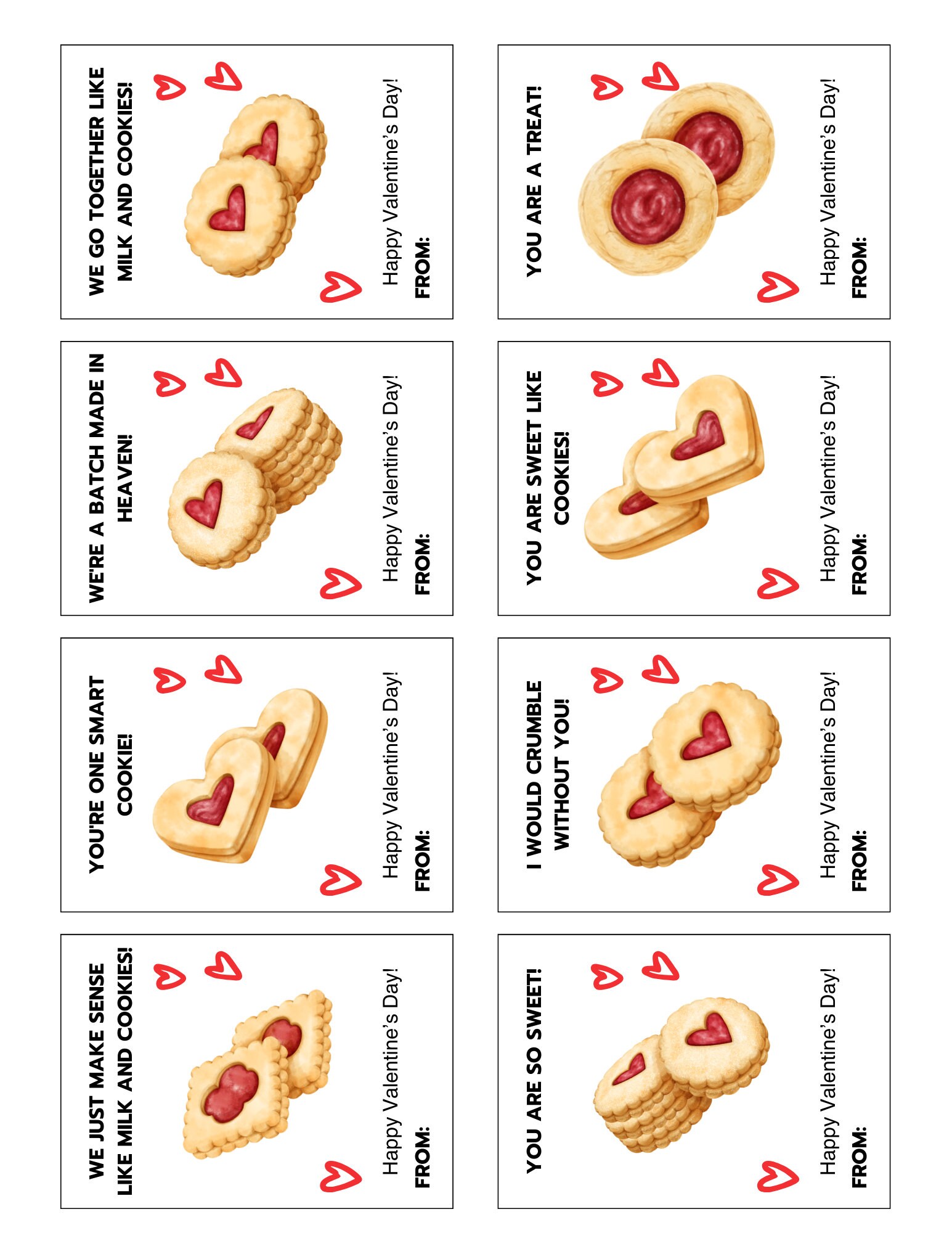Cookie Valentine Cards / Printable / Instant Download Valentine ...