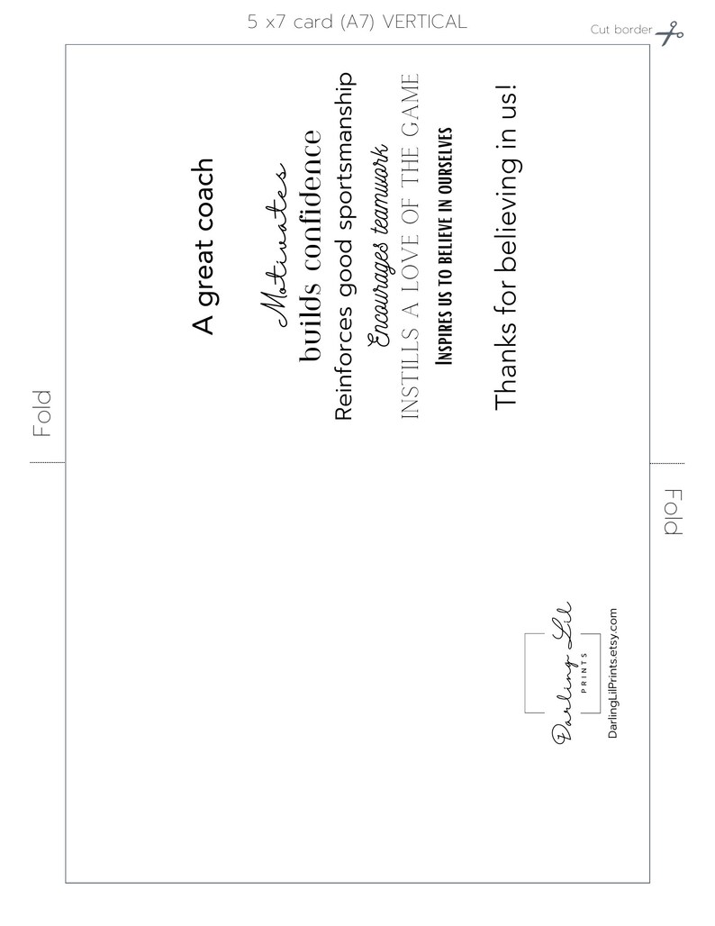 Coach Thank You Printable Card / Great Coach / Role Model / Instant ...