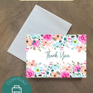 Thank You Floral Printable Card / Instant Download PDF / Card Template ...