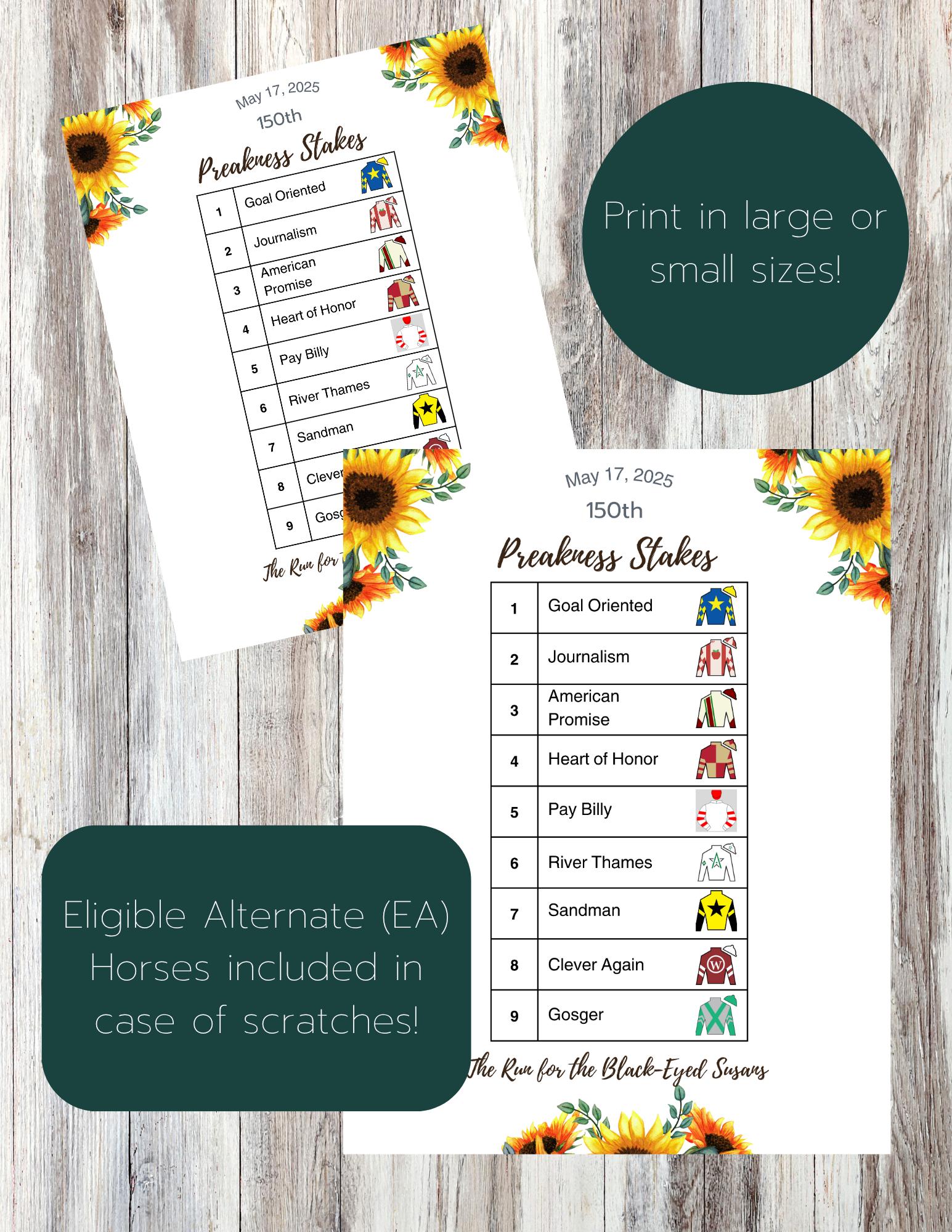 2025 Preakness Horse Roster, Jockey Silks, Horse Race Party Poster ...