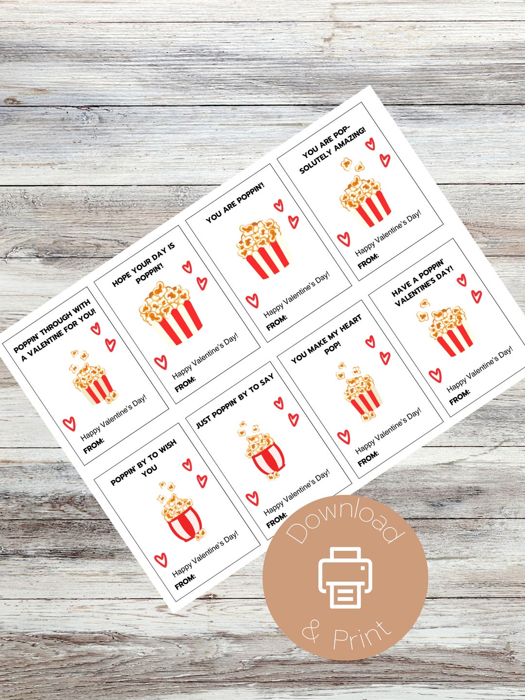 Popcorn Valentine Cards / Printable / Instant Download Valentine ...