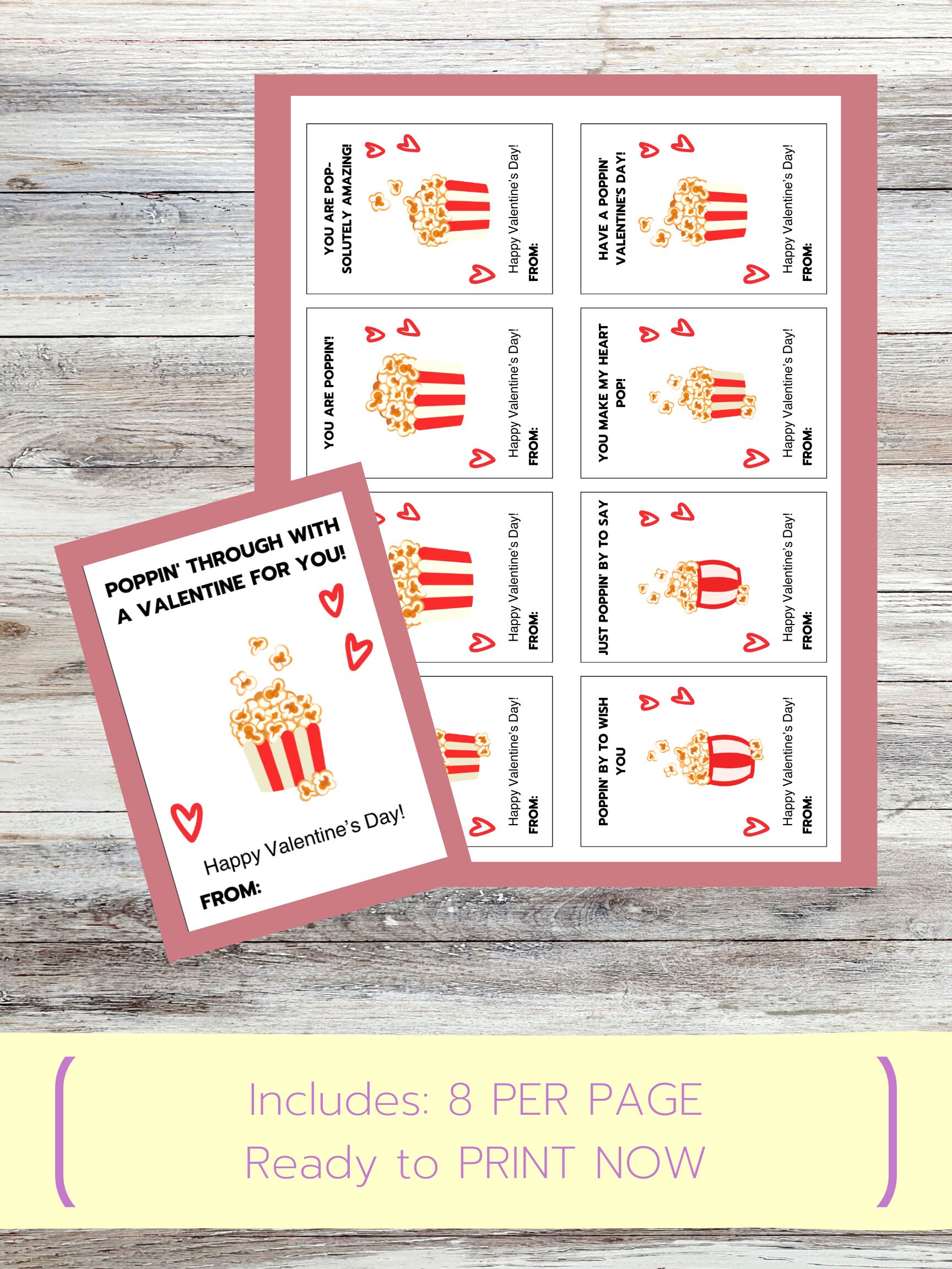 Popcorn Valentine Cards / Printable / Instant Download Valentine ...