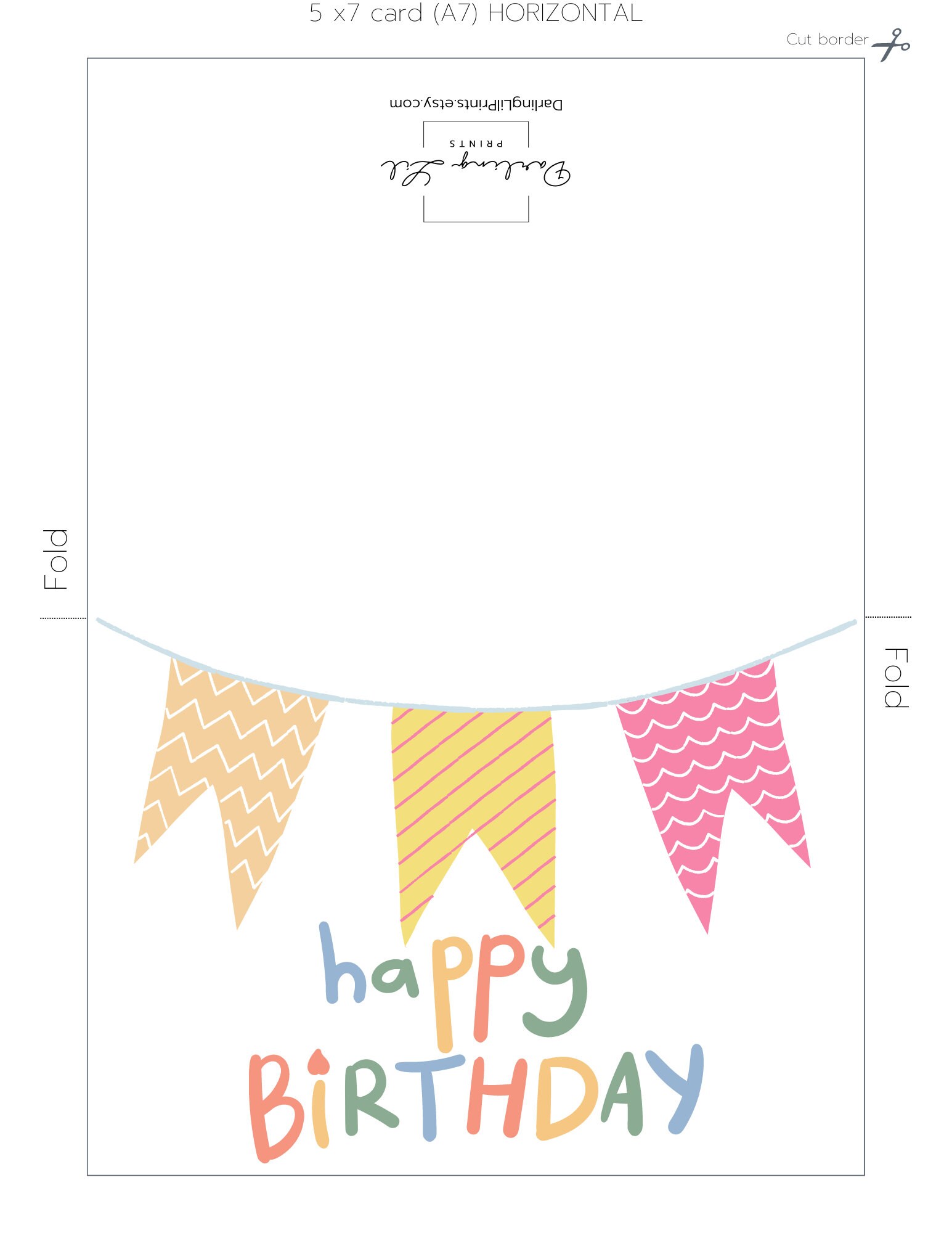 Pastel Birthday Card Printable, Bunting Design (PDF) - Etsy