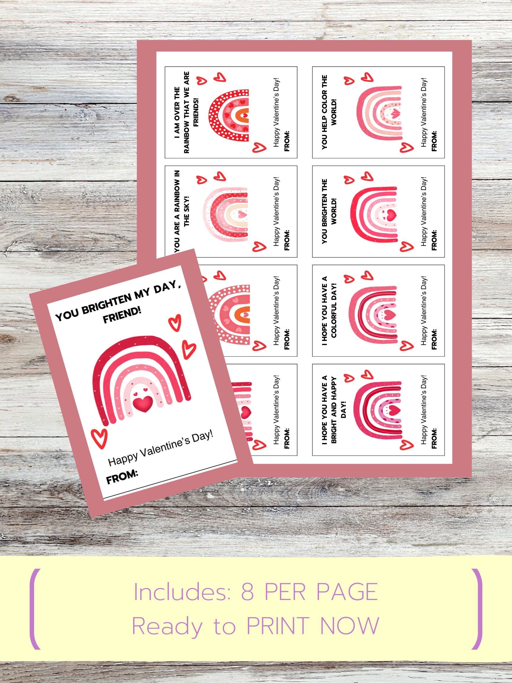 Rainbow Valentine Cards / Printable / Instant Download Valentine ...