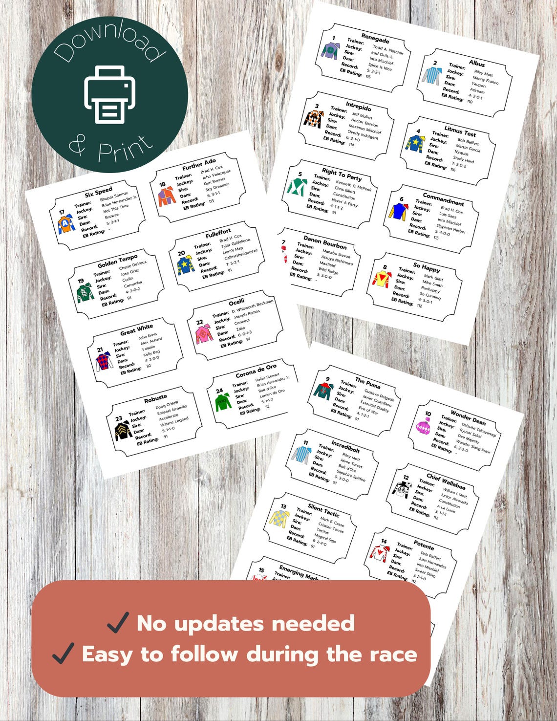 2026 Kentucky Derby Horse Roster & Jockey Silks Printable (digital ...