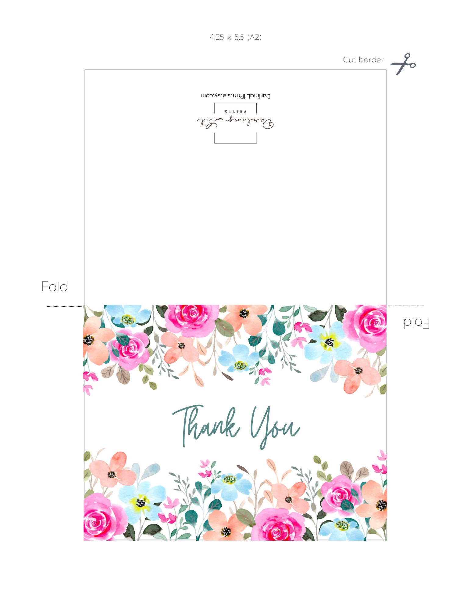 Thank You Floral Printable Card / Instant Download PDF / Card Template ...