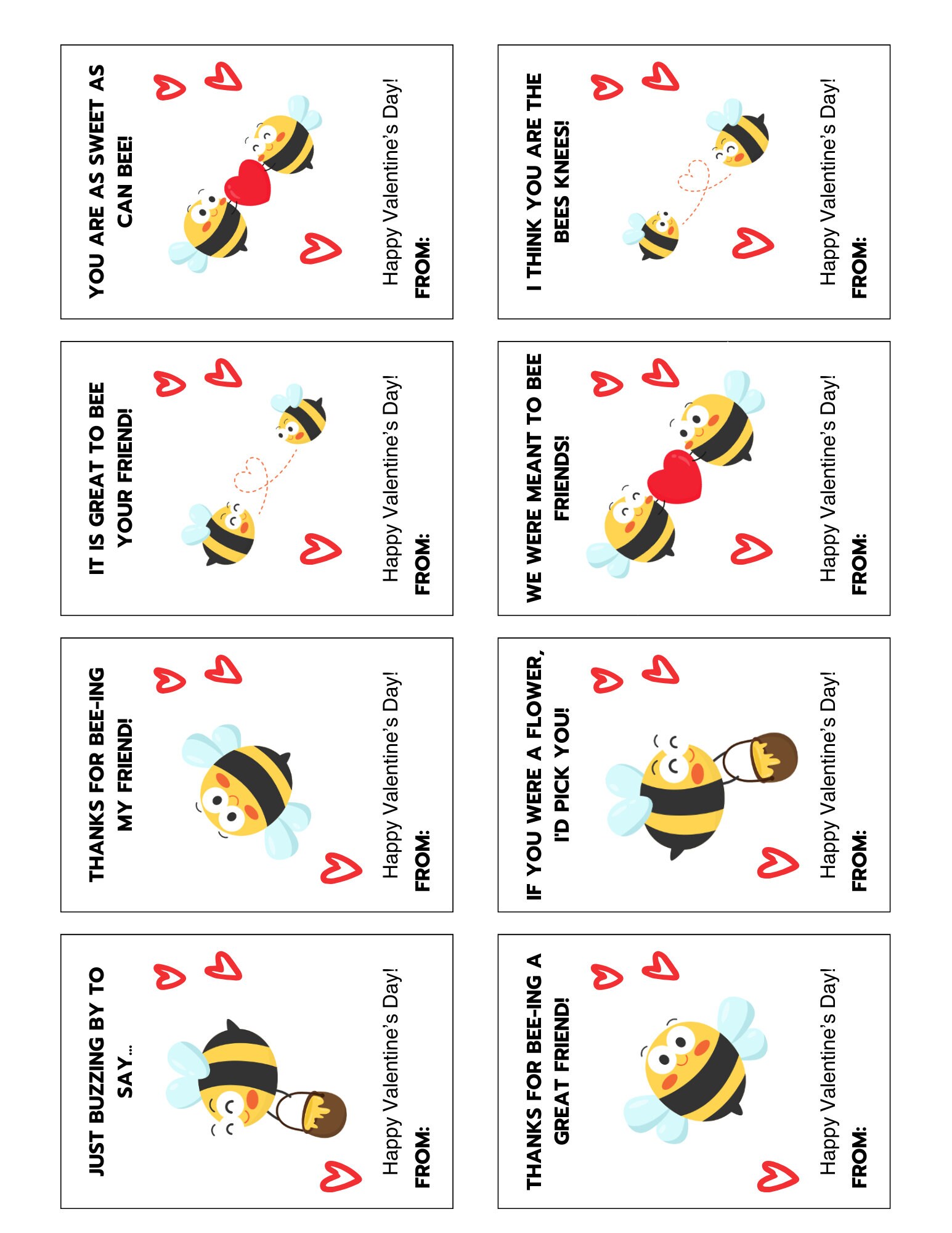 Bee Valentine Cards / Printable / Instant Download Valentine ...