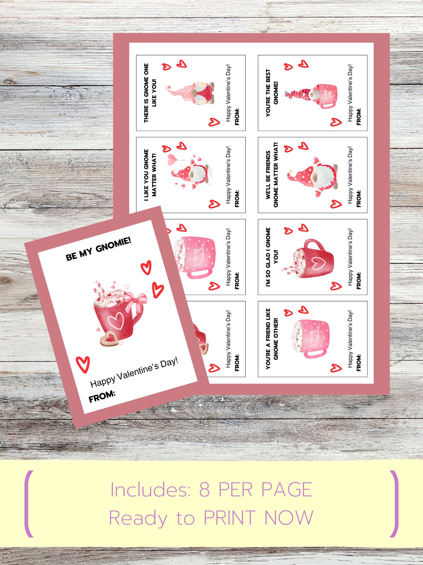 Gnome Valentine Cards / Printable / Instant Download Valentine / Gnomes ...