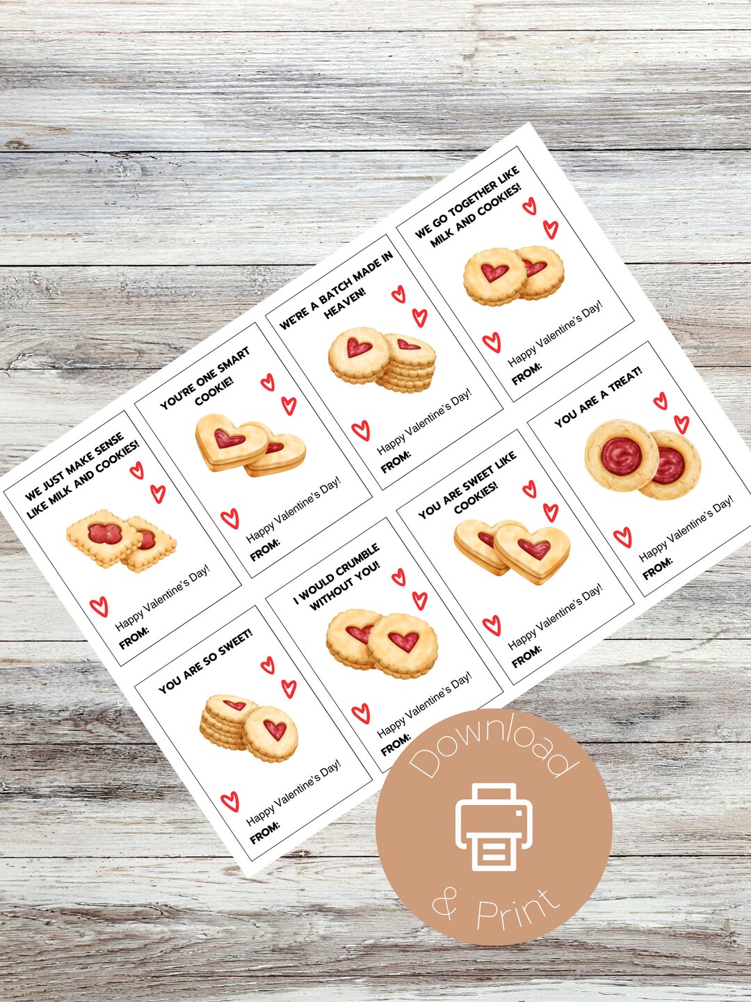 Cookie Valentine Cards / Printable / Instant Download Valentine ...
