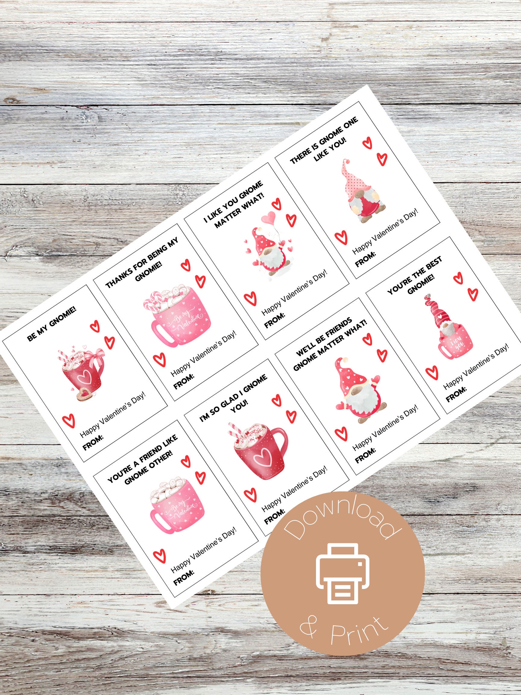 Gnome Valentine Cards / Printable / Instant Download Valentine / Gnomes ...