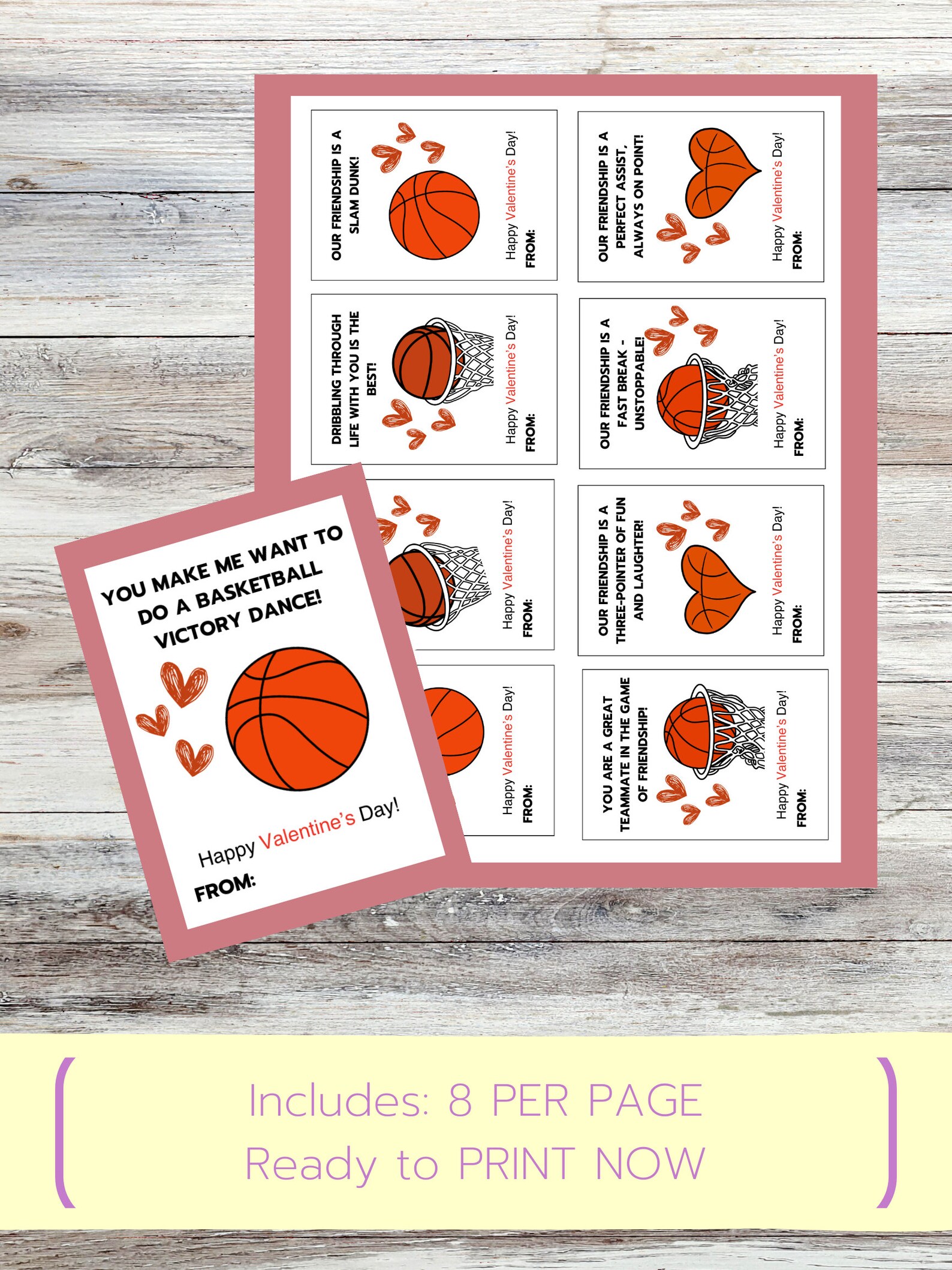 Basketball Valentine/ Basketball Valentine's Day Card / Sport Valentine ...