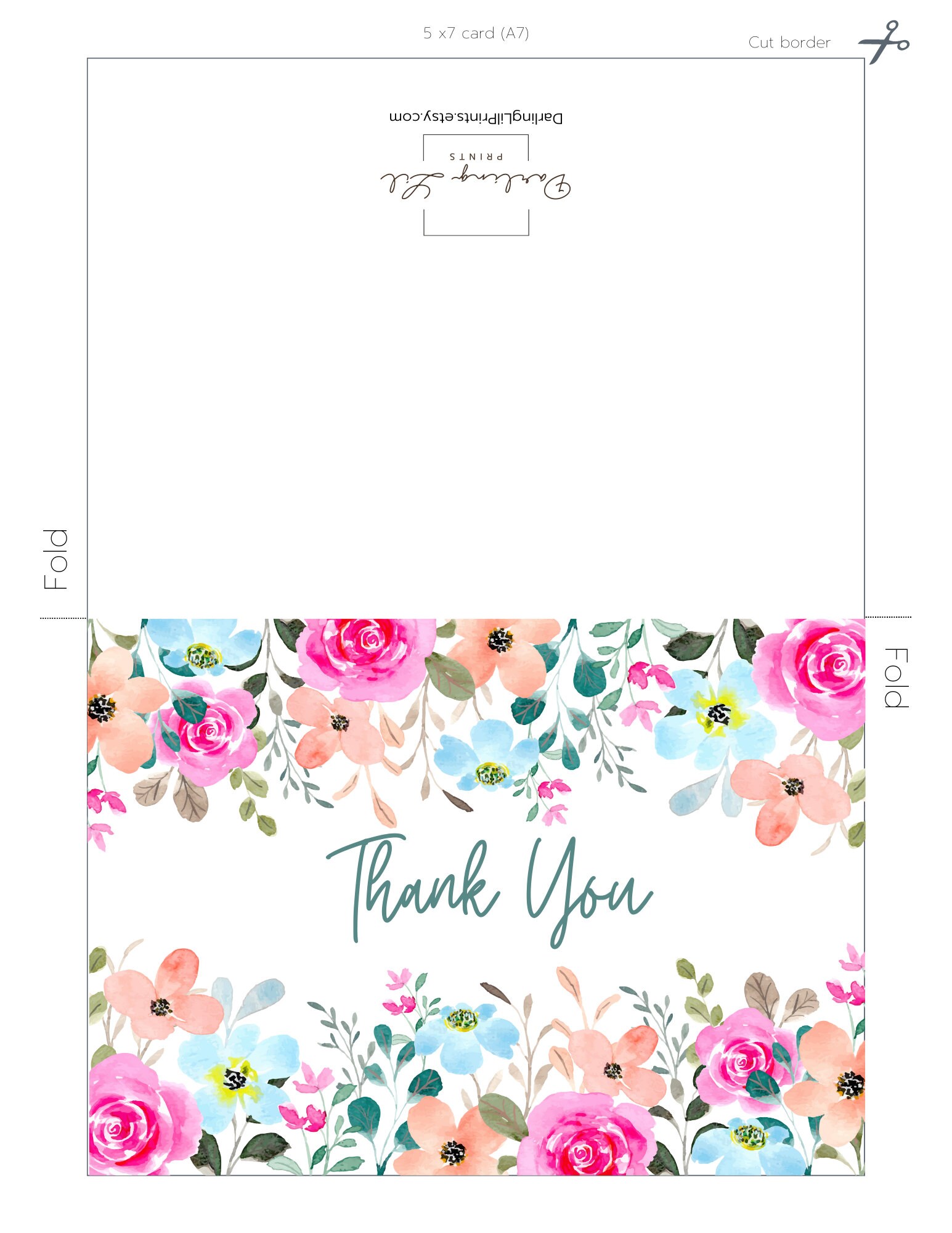 Thank You Floral Printable Card / Instant Download PDF / Card Template ...