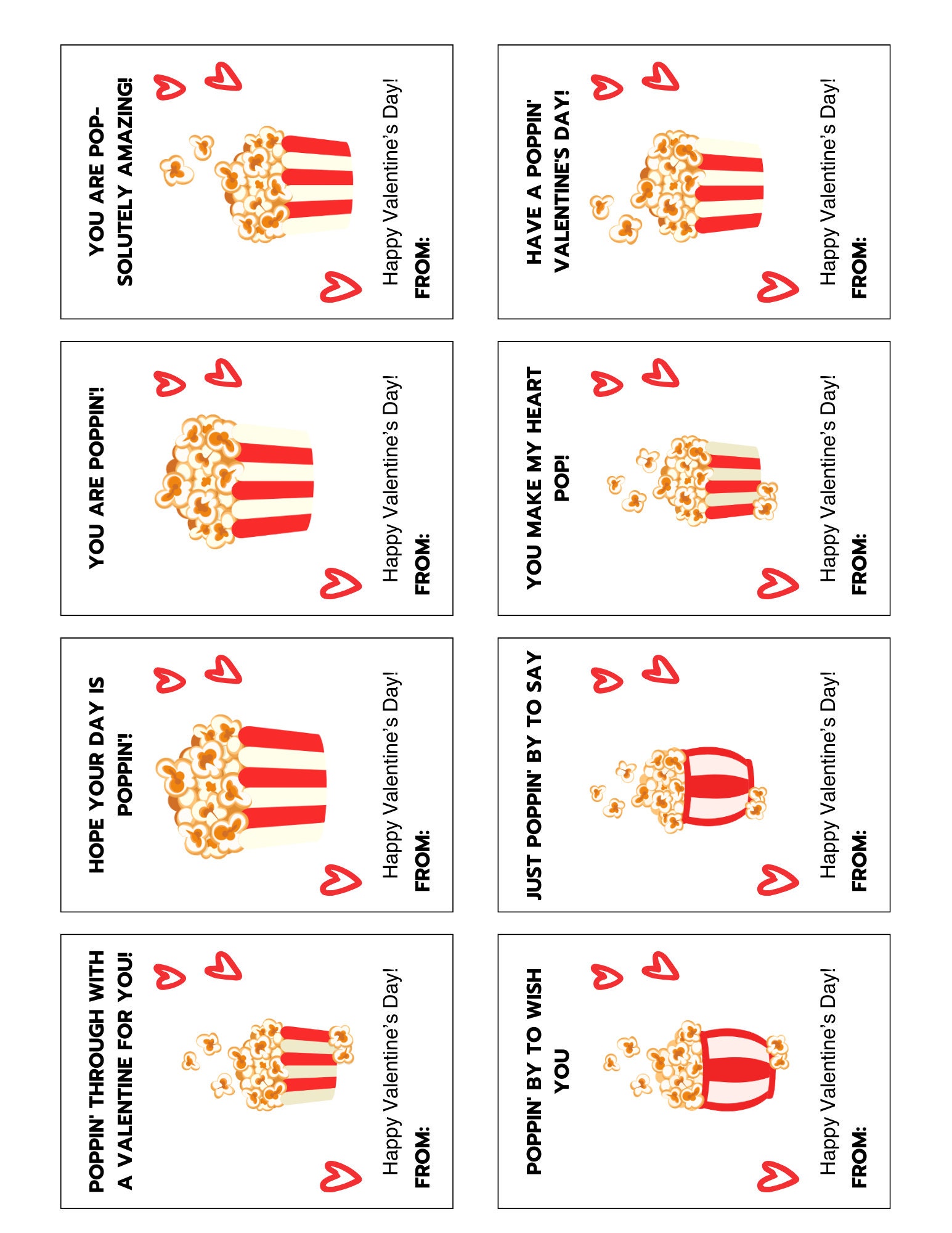 Popcorn Valentine Cards / Printable / Instant Download Valentine ...