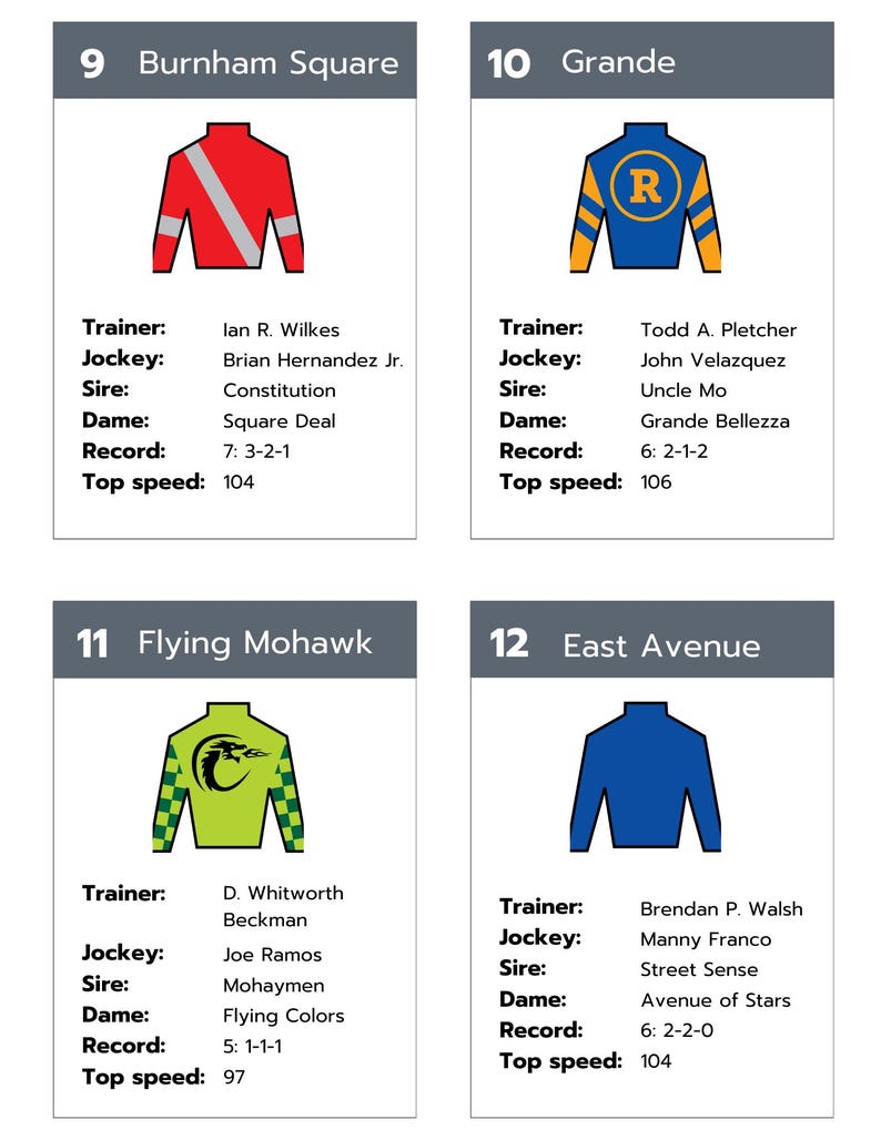 2025 Kentucky Derby Horse Details, Jockey Silks, Derby Party Cards ...