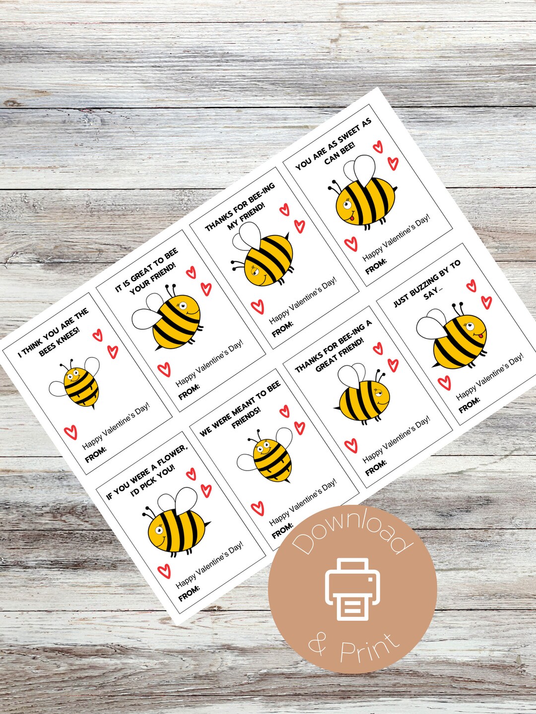 Bumblebee Valentine Cards / Printable / Instant Download Valentine ...