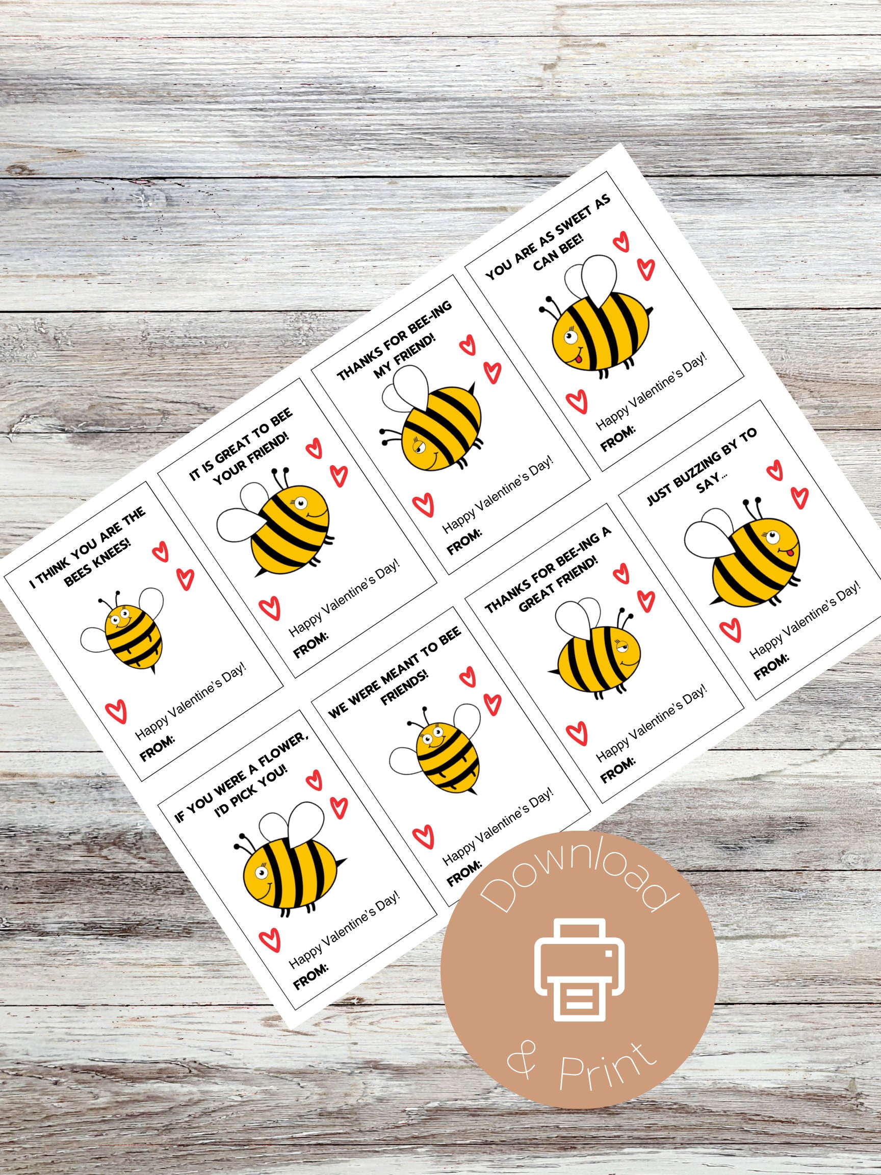 Bumblebee Valentine Cards / Printable / Instant Download Valentine ...