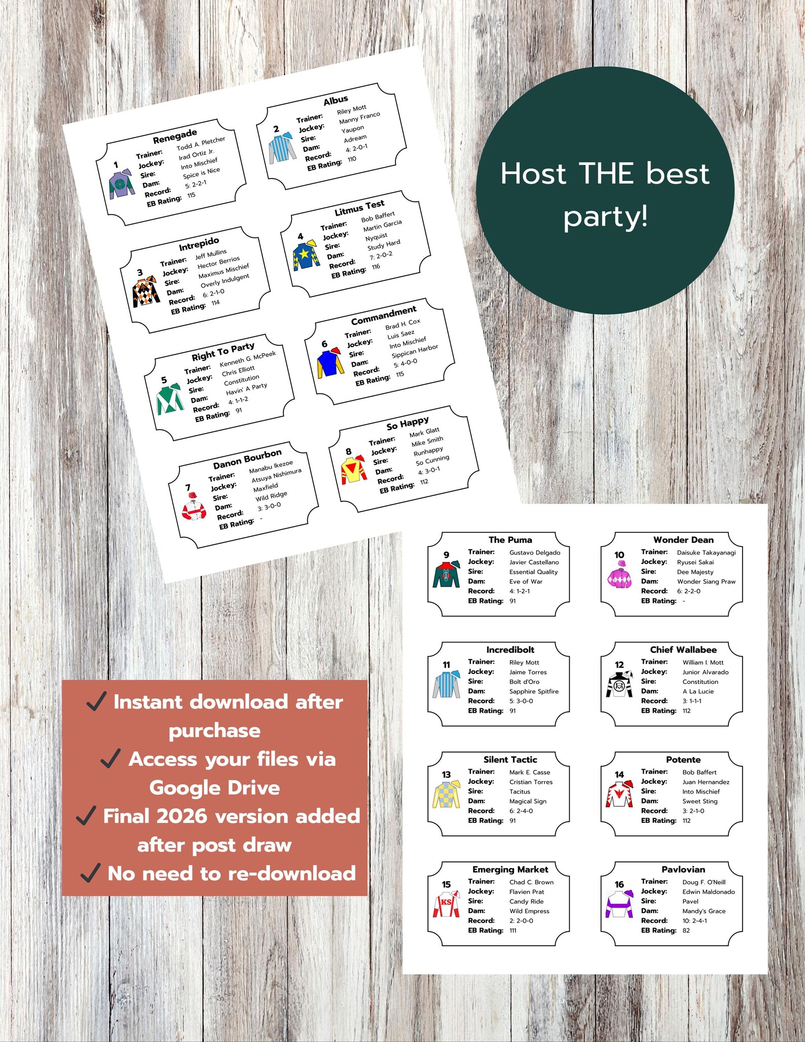 2026 Kentucky Derby Horse Roster & Jockey Silks Printable (digital ...