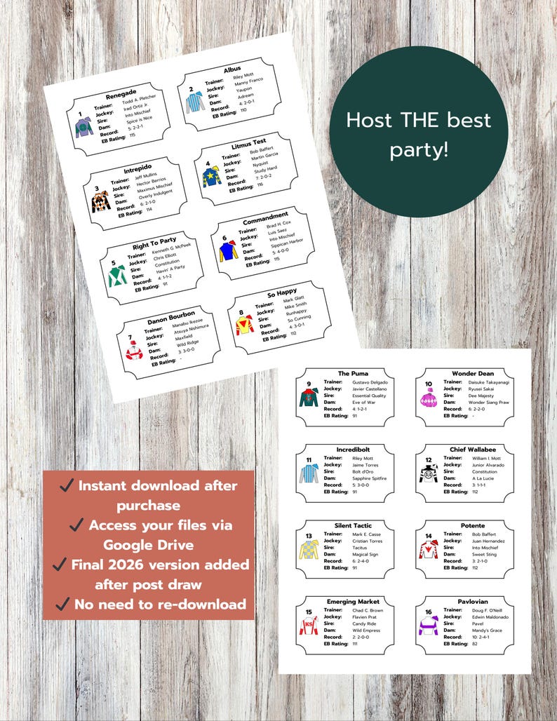 2026 Kentucky Derby Horse Roster & Jockey Silks Printable (digital ...