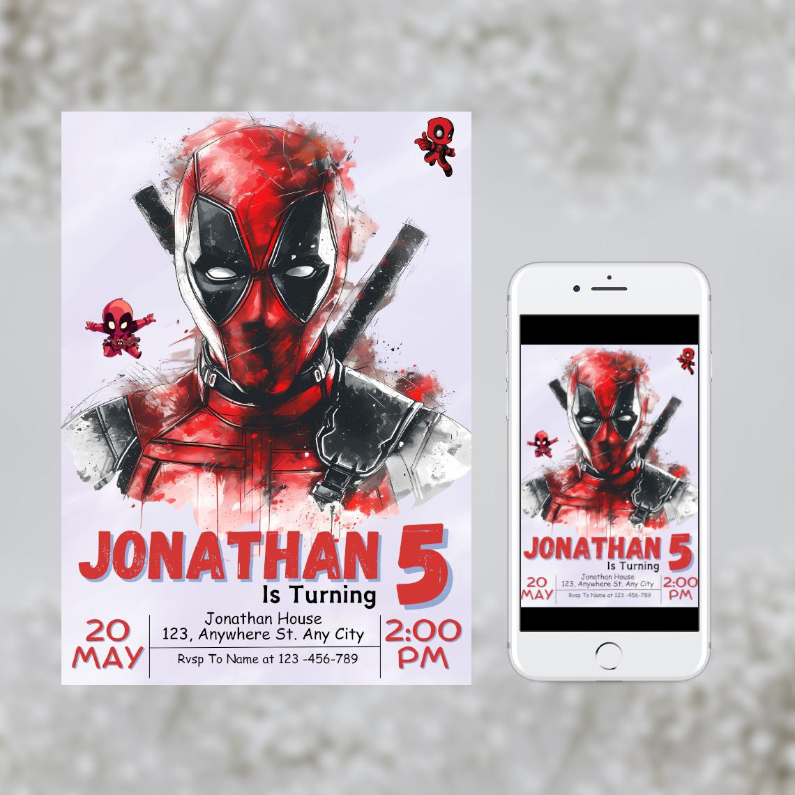Editable Deadpool Birthday Invitation | Deadpool Printable Invitation ...