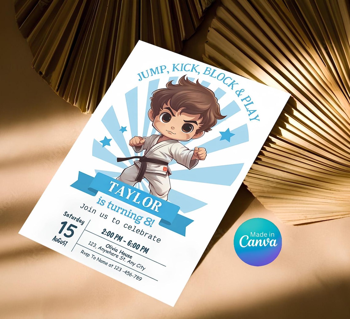 Editable Karate Birthday Invitation Template, Boy Birthday Invite ...