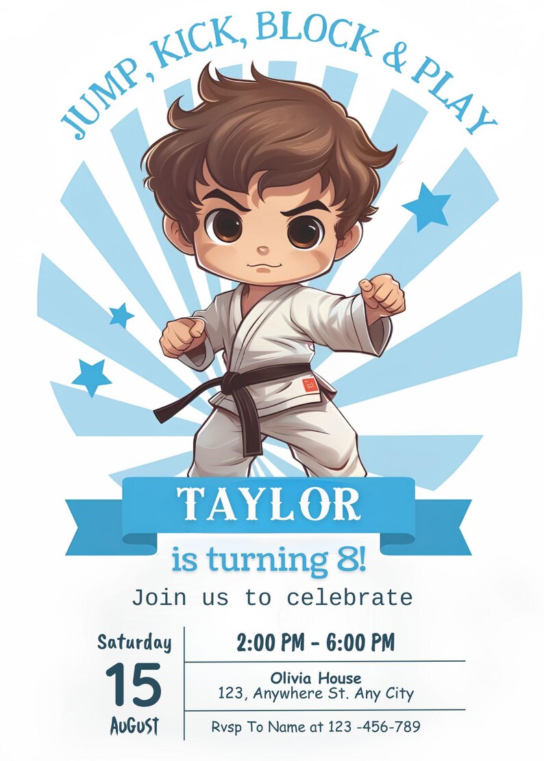 Editable Karate Birthday Invitation Template, Boy Birthday Invite ...