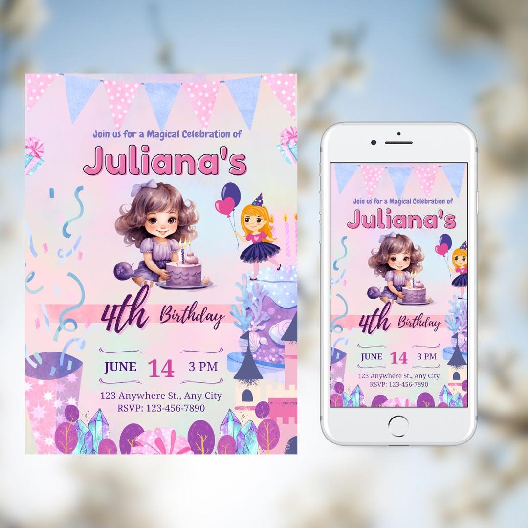 Editable Girl Pink Birthday Invitation, Girls Birthday Party Invite ...
