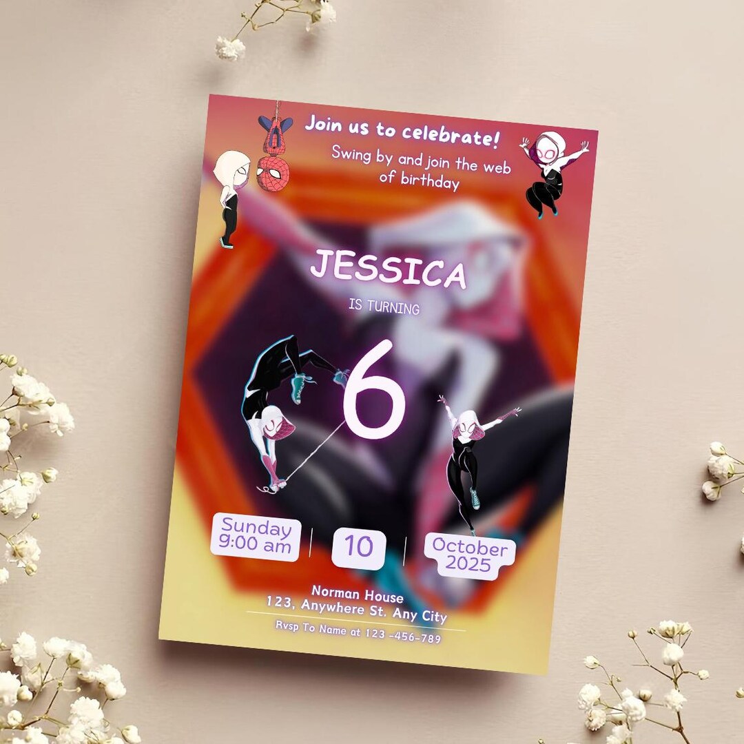 Spider-woman Birthday Invitation Editable Canva Template, Ghost Spider ...