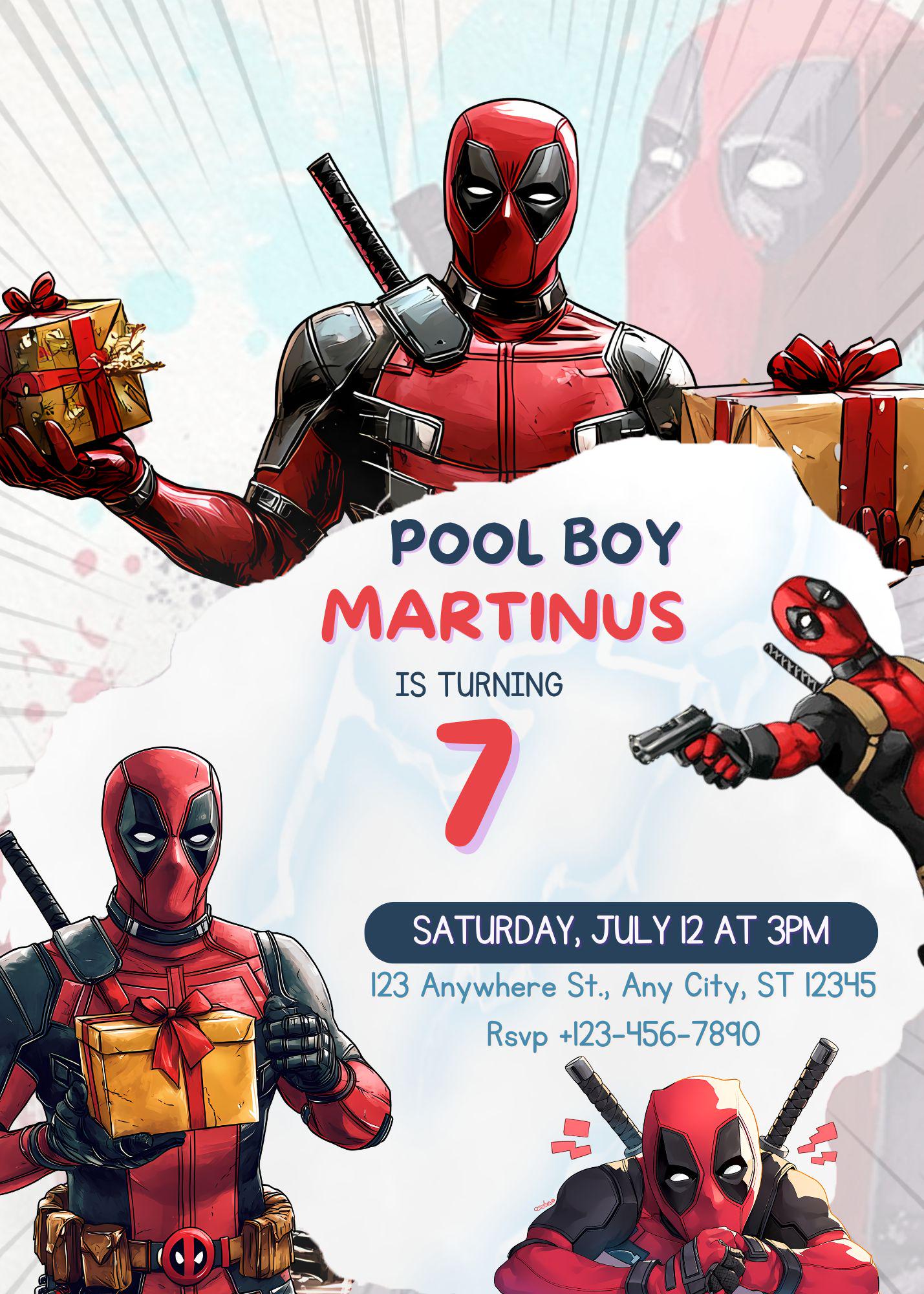 Editable Deadpool Birthday Invitation | Deadpool Printable Invitation ...