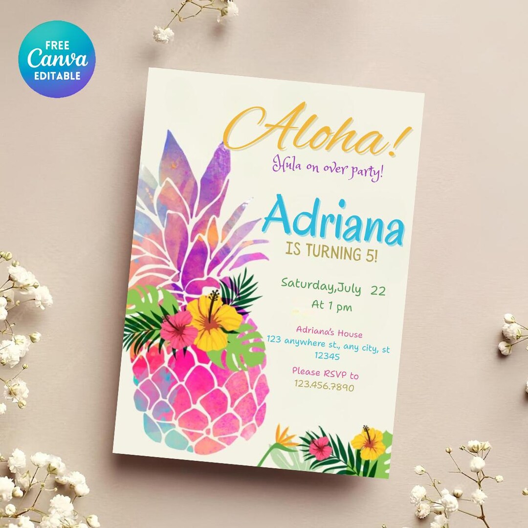 Editable Pineapple Birthday Invitation Tropical Aloha Birthday Hawaiian ...