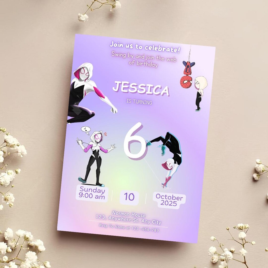 Spider-woman Birthday Invitation Editable Canva Template, Ghost Spider ...