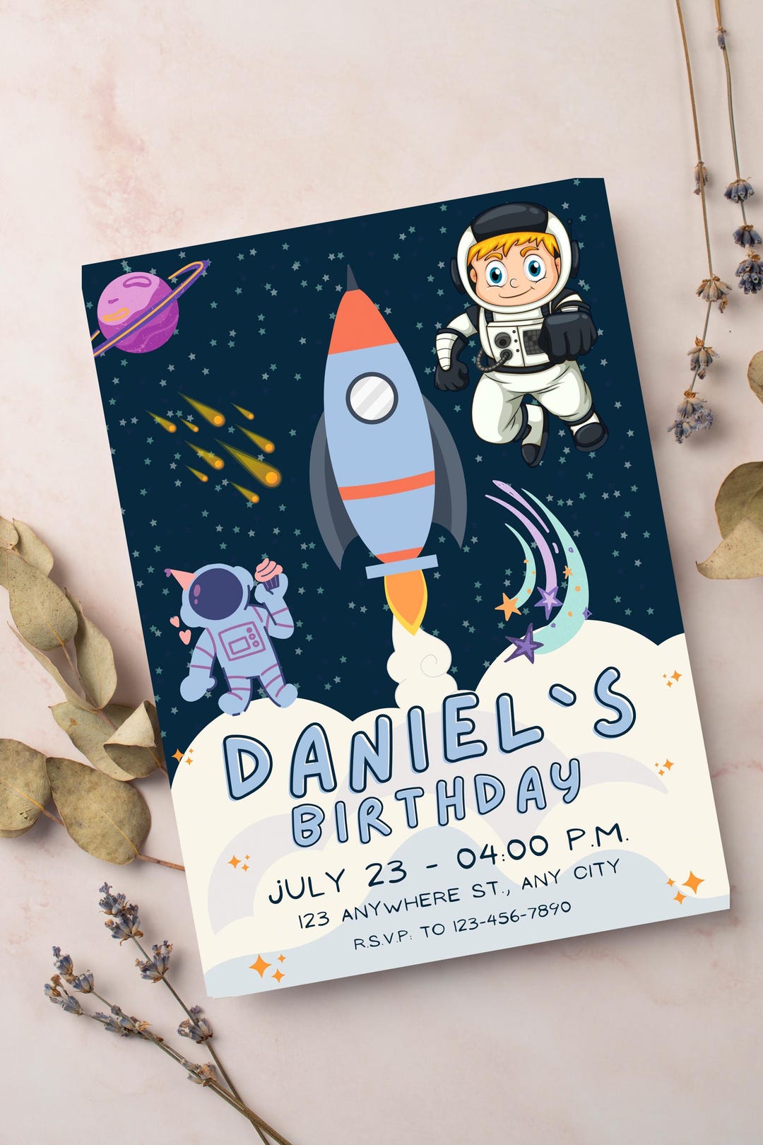Outerspace Birthday Invitation, Astronaut Outer Space Invite Galaxy ...